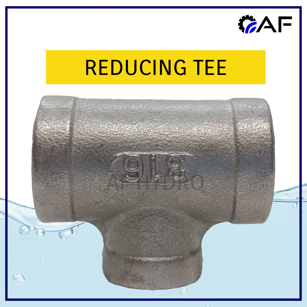Stainless Steel SS316 Reducing Tee Fitting 1/8” to 2” BSPT Female Threads Class #150 T Shaped ...