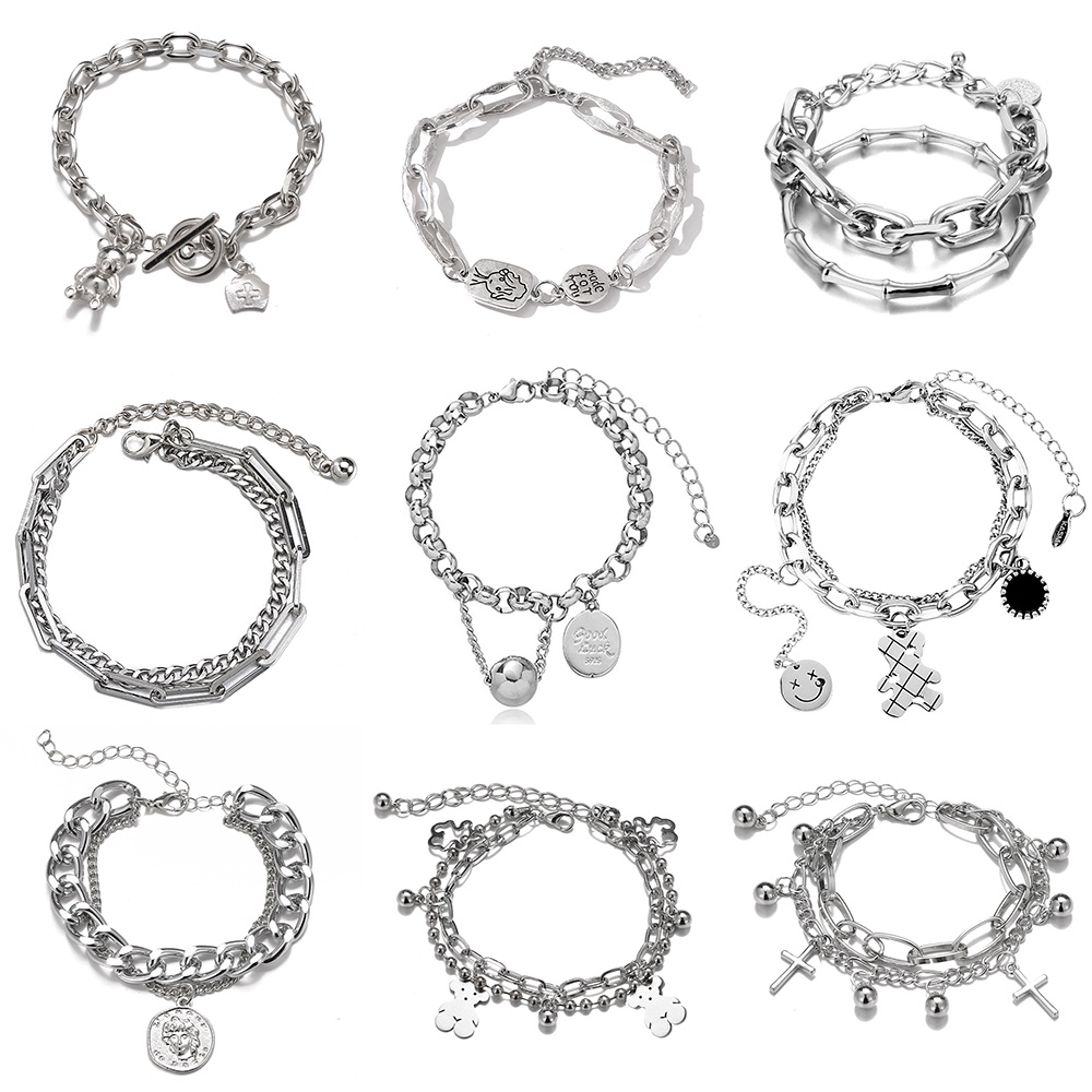 Korean Hip-hop Silver Metal Chain Bracelet Fashion Punk Style Cross ...