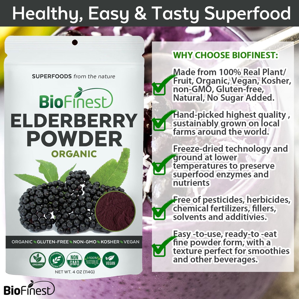 Biofinest ElderBerry Superfood Powder 114g Organic Pure Freeze-Dried ...