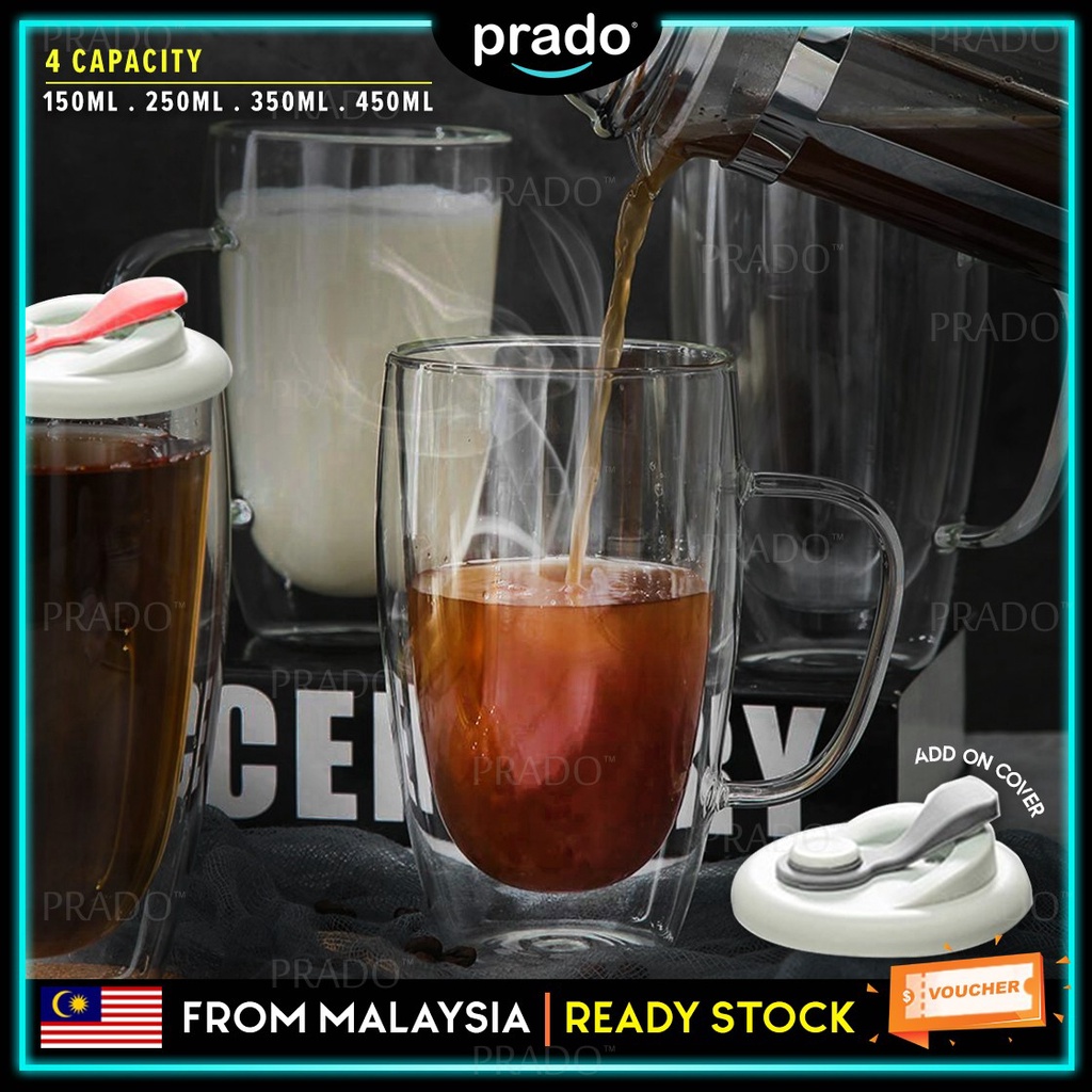 PRADO 150-450ML High Borosilicate Insulation Double Wall Clear Glass ...