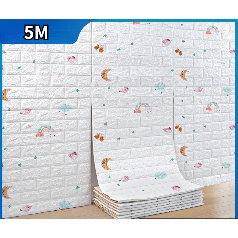 A roll of 5m long and 70cm wide brick 3D wallpaper self-adhesive XPE ...