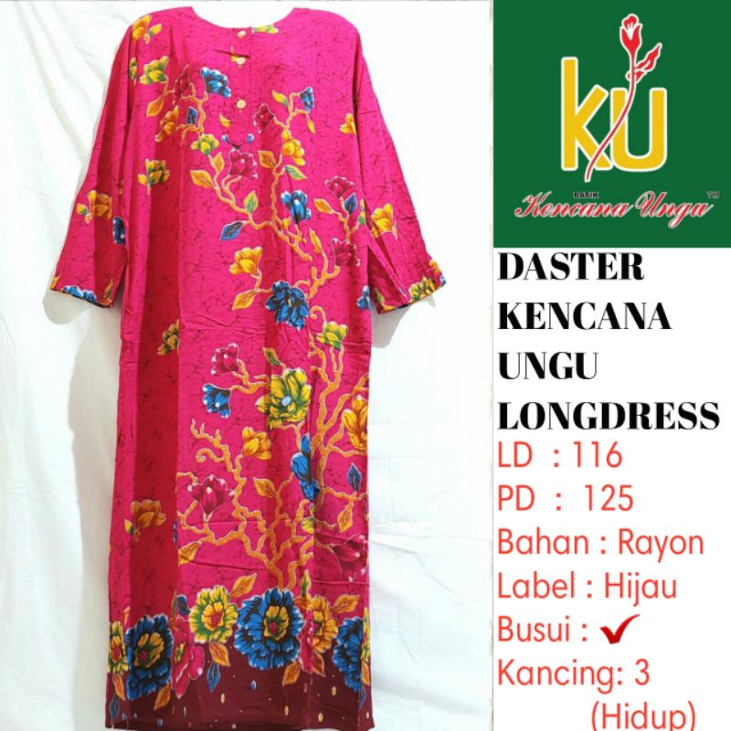 UNGU HIJAU Purple Kencana Daster Long Sleeve Busui Batik Longdress ...