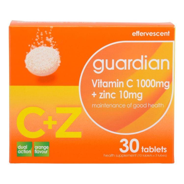 Guardian Effervescent Vitamin C 1000mg + Zinc 10mg 30's | Shopee Singapore