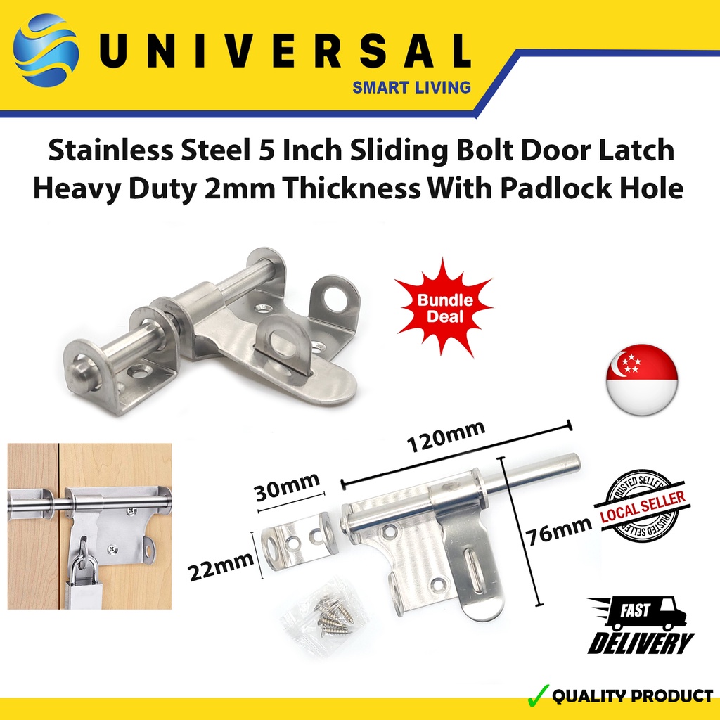 [SG SHOP SELLER] Stainless Steel 5 Inch Sliding Bolt Door Latch Heavy ...