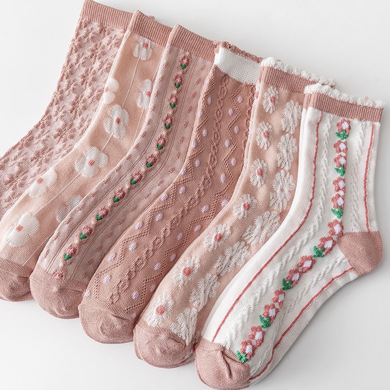 Women Socks Cute Pink ins Middle Tube Cotton Spring New Style Women's ...