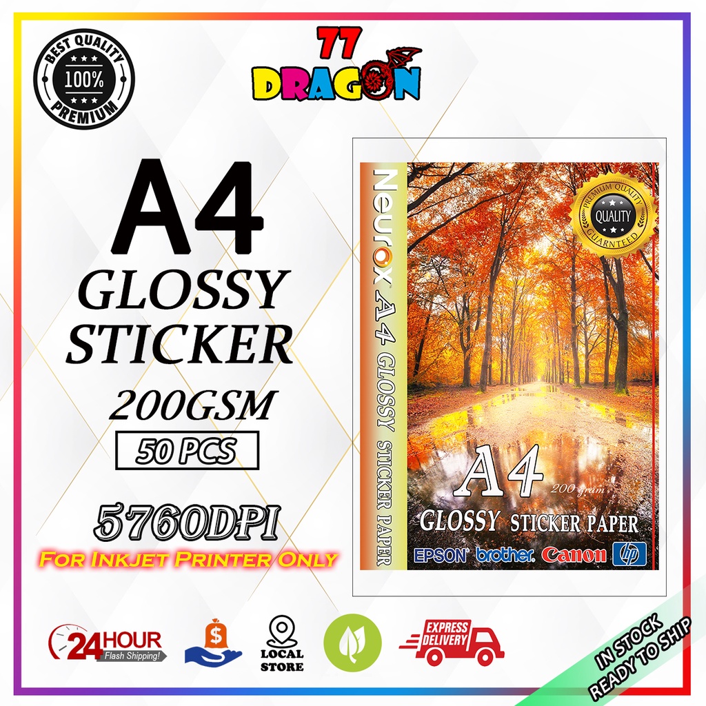 A4 GLOSSY STICKER PAPER 50PCS/PKT (200GSM) | Shopee Singapore