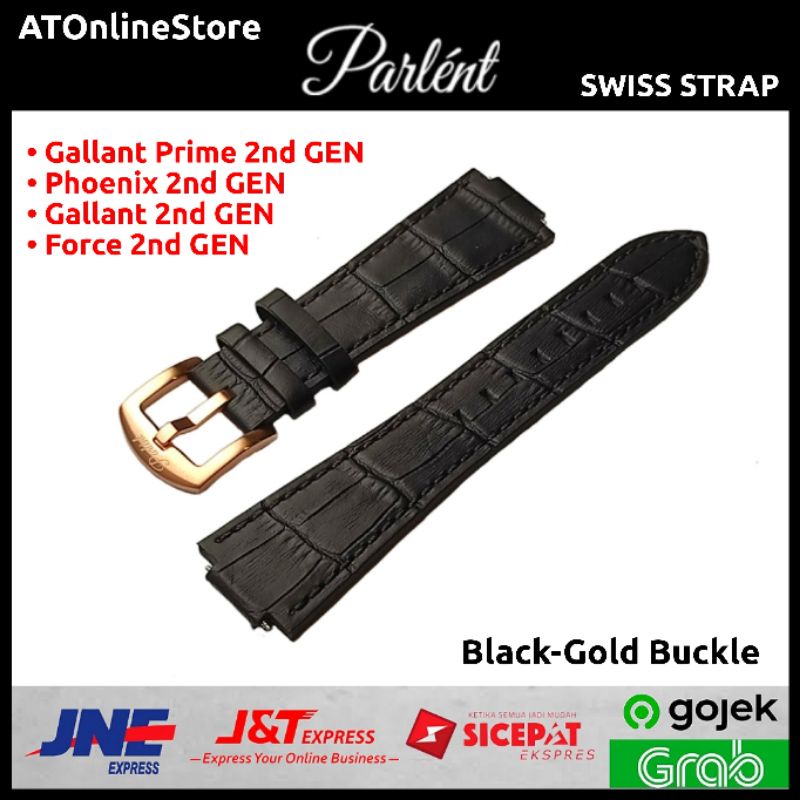 Swiss Leather Watch Strap Black Gold Classic Gallant Prime Gallant ...