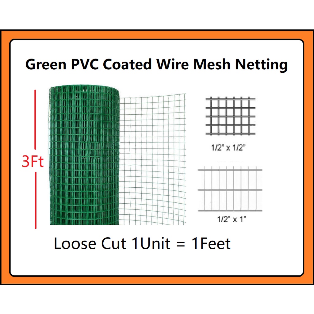 YLK【1Feet】Green PVC Coated Wire Mesh Netting Dawai Getah Hijau PVC ...