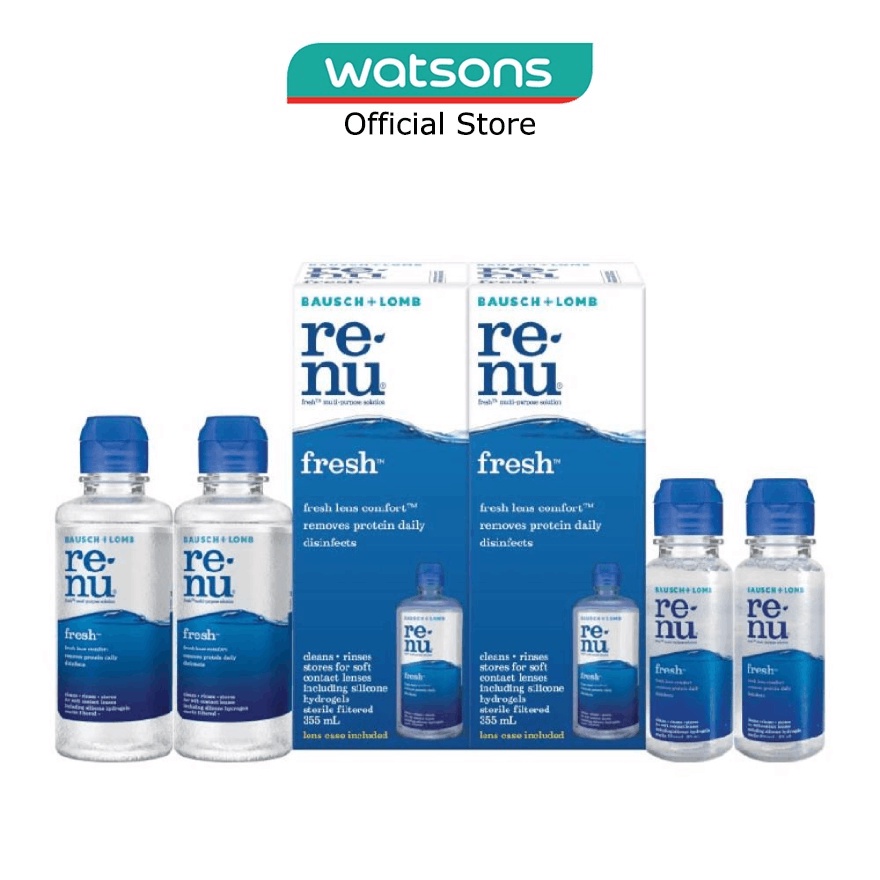 BAUSCH + LOMB Renu Fresh Multi-Purpose Solution 355ml Twin Packset Free 120ml x 2s + 60ml X 2s ...