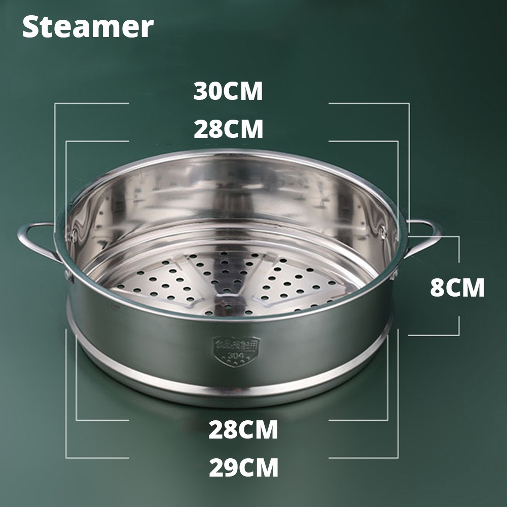 {SG} Stainless Steel Food Steamer Basket with Glass Lid & Handles 20cm 24cm 28cm Steaming Tray ...