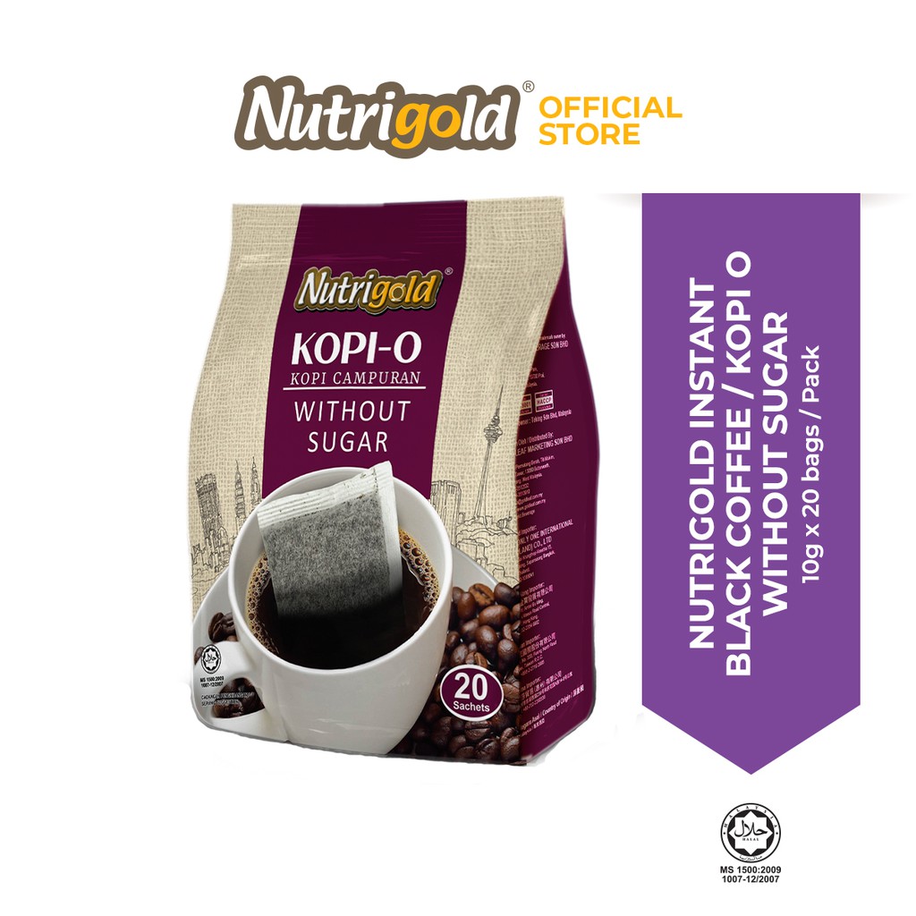 NUTRIGOLD Instant Black Coffee / Kopi O - Without Sugar (10g x 20 Bags ...