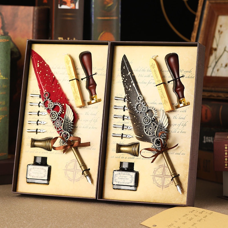 Retro Mechanical Feather Pen Gift Box Dip Birthday High-Value Hi ...