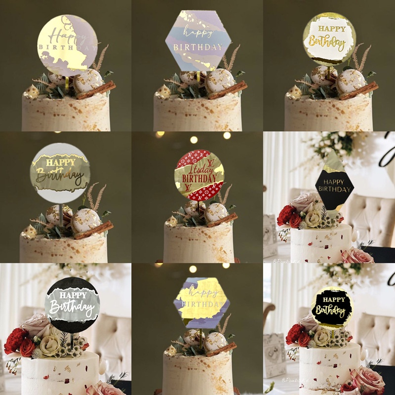 Cake Topper Acrylic Laser Happy Birthday Cake Topper Baking Decoration ...