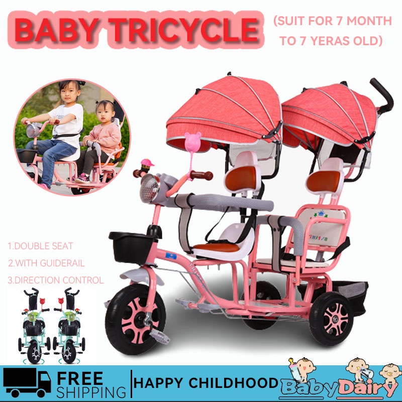 BabyDairy Children Tricycle Double Twin Stroller Two-seater Two-seat ...