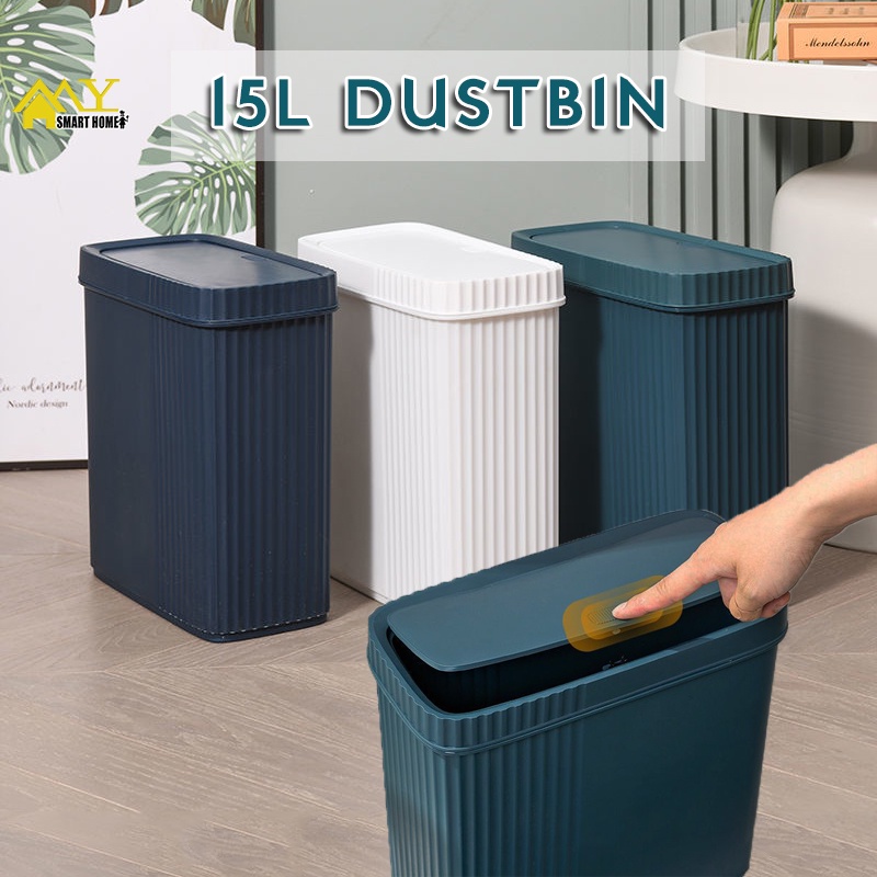 15L Dustbin With Lid Slim Trash Bin Trash Can Waste Bin Kitchen Bathroom Corner Garbage Bin ...