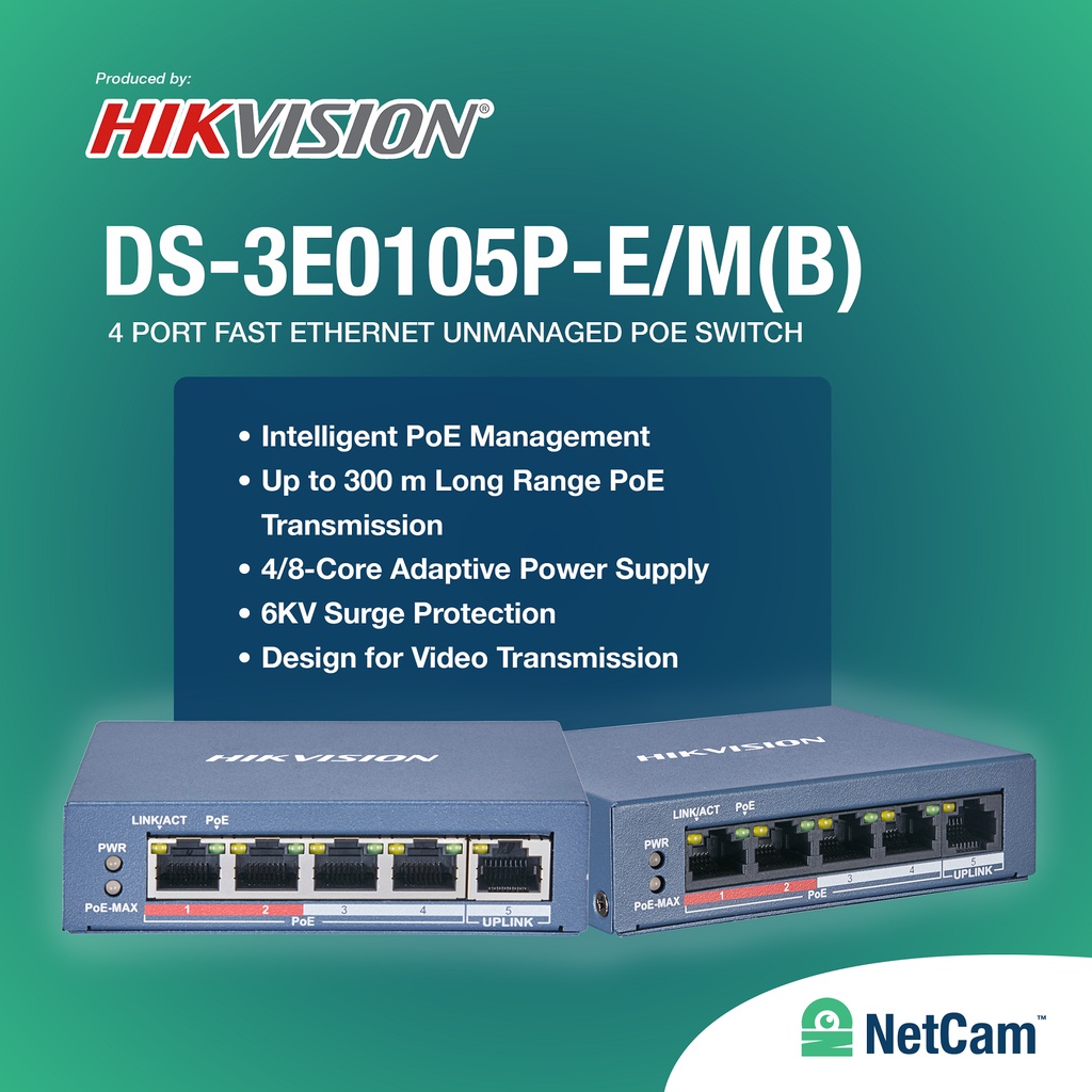 Poe SWITCH HIKVISION 4CH DS-3E0105P-E/M(B) | Shopee Singapore