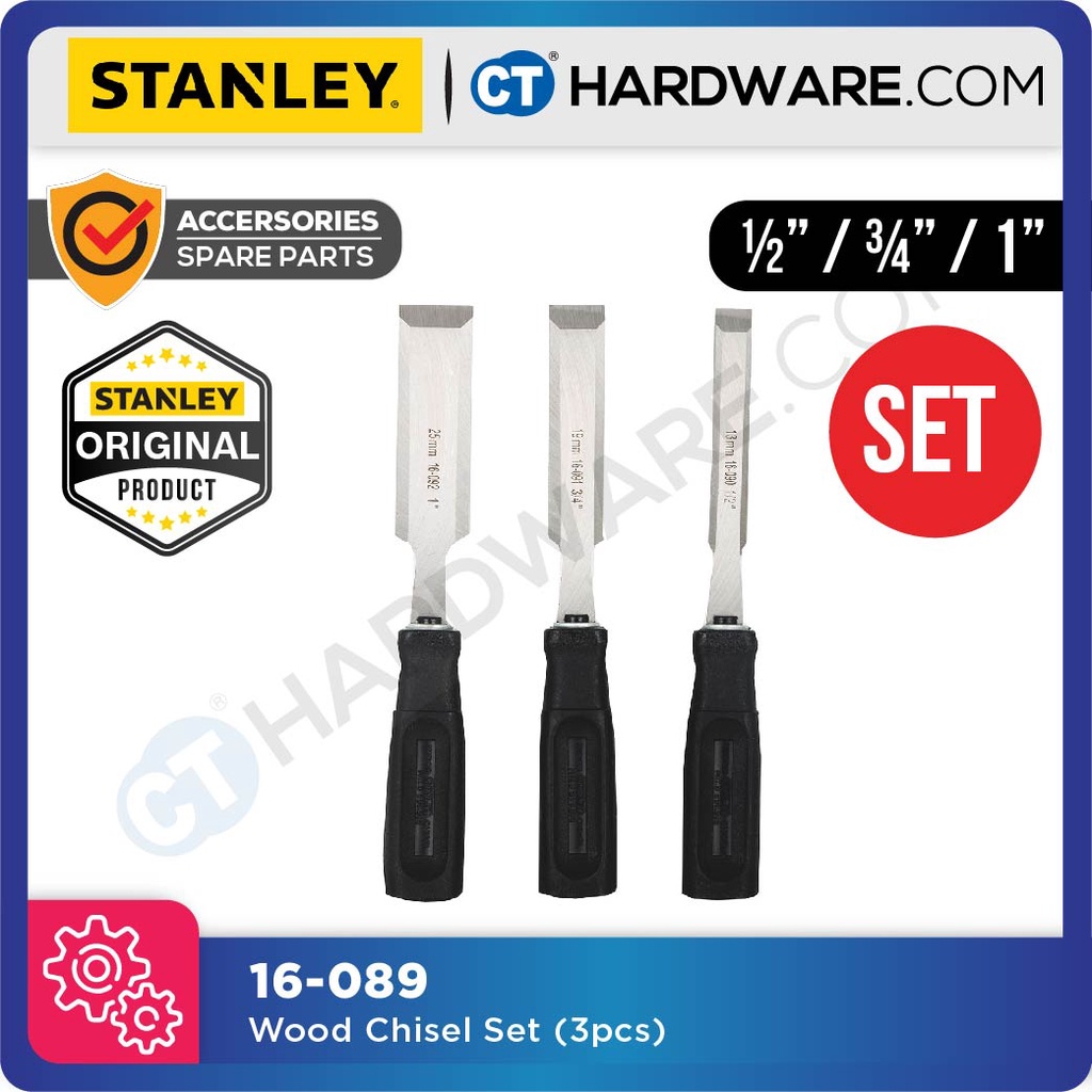 STANLEY 16285 (SET OF 3 ITEM) DYNAGRIP WOOD CHISEL WOOD CARVING 1/2 ...