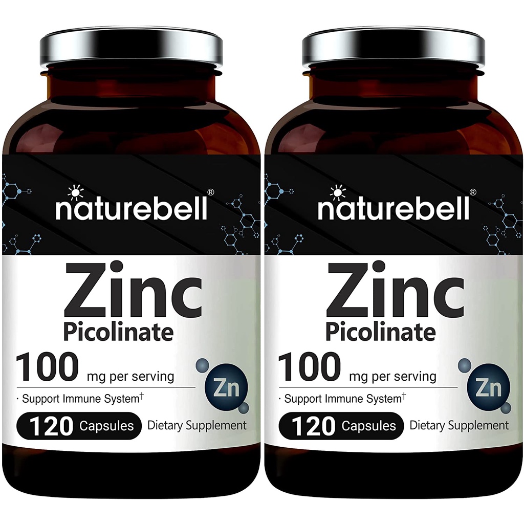 Naturebell 2 Pack Maximum Strength Zinc 100mg, Zinc Picolinate ...