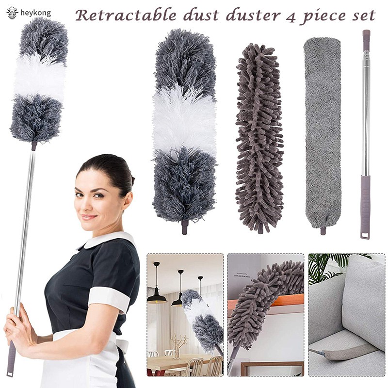 4PCS Microfiber Duster with Stainless Steel Extension Pole Bendable ...