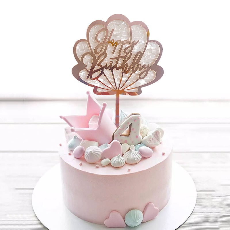 Ocean Series Birthday Cake Decoration Shell Happy Birthday Acrylic Cake ...