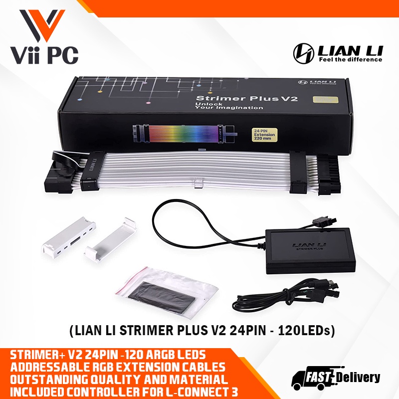 Lian Li STRIMER PLUS V2 24 Pins, WITH CONTROLLER, 200mm Addressable RGB ...