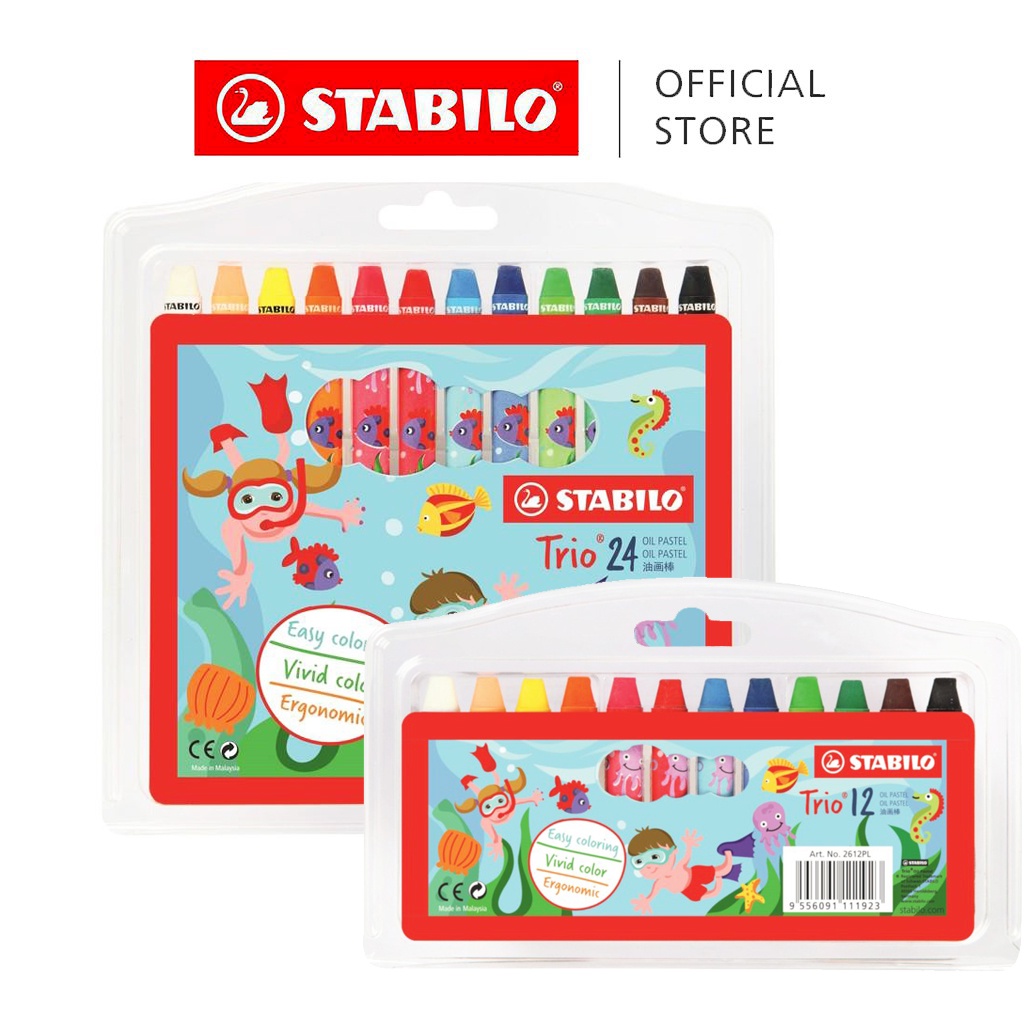 STABILO Trio Triangular Oil Pastel - Box Of 12/24 Colours | Ergonomic ...