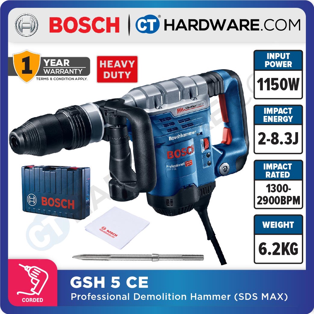 Bosch GSH 5 CE Professional Demolition Hammer With SDS-Max 1150W ( GSH5CE ) | Shopee Singapore