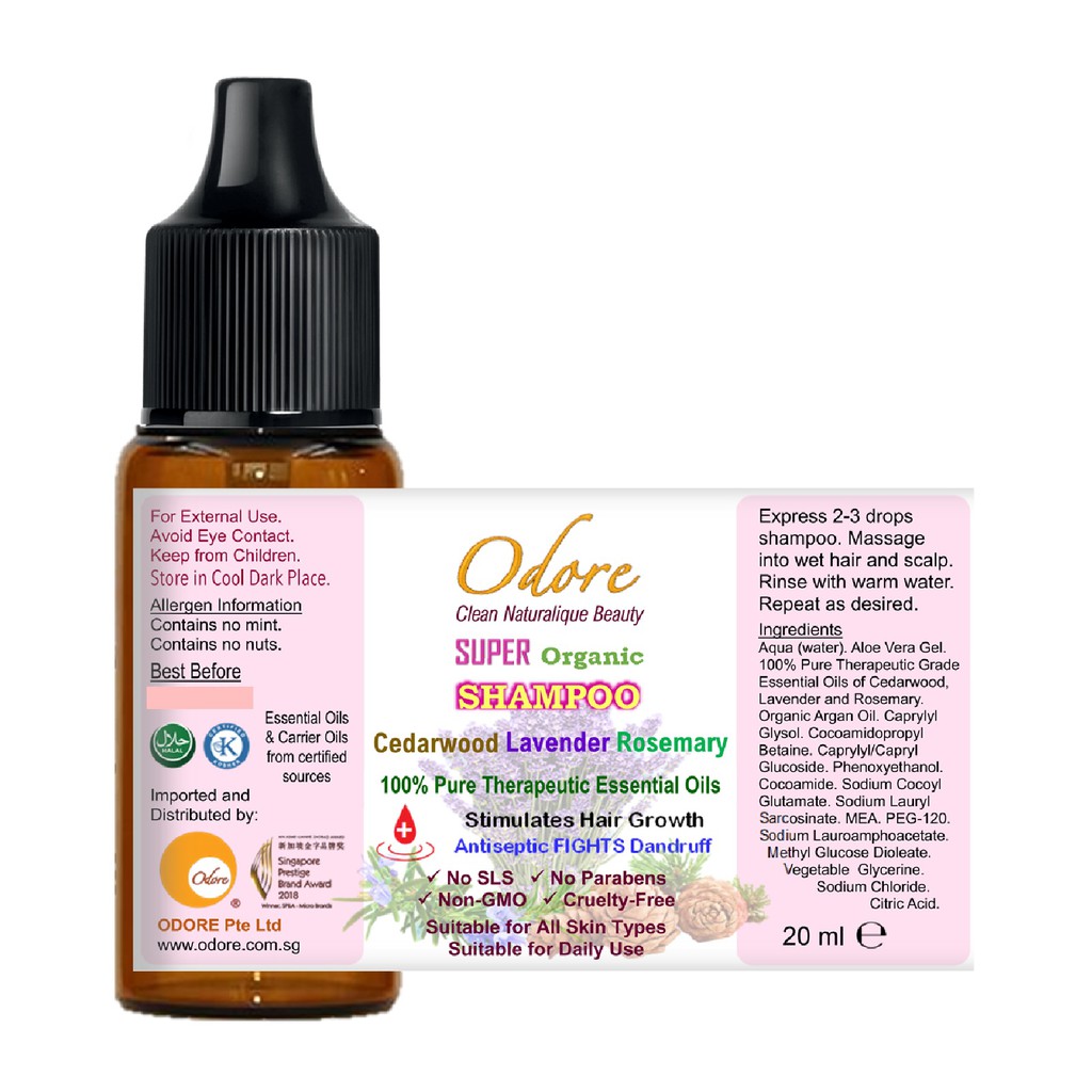 ODORE 20ml Super Organic Shampoo (Cedarwood-Lavender-Rosemary) | Shopee ...
