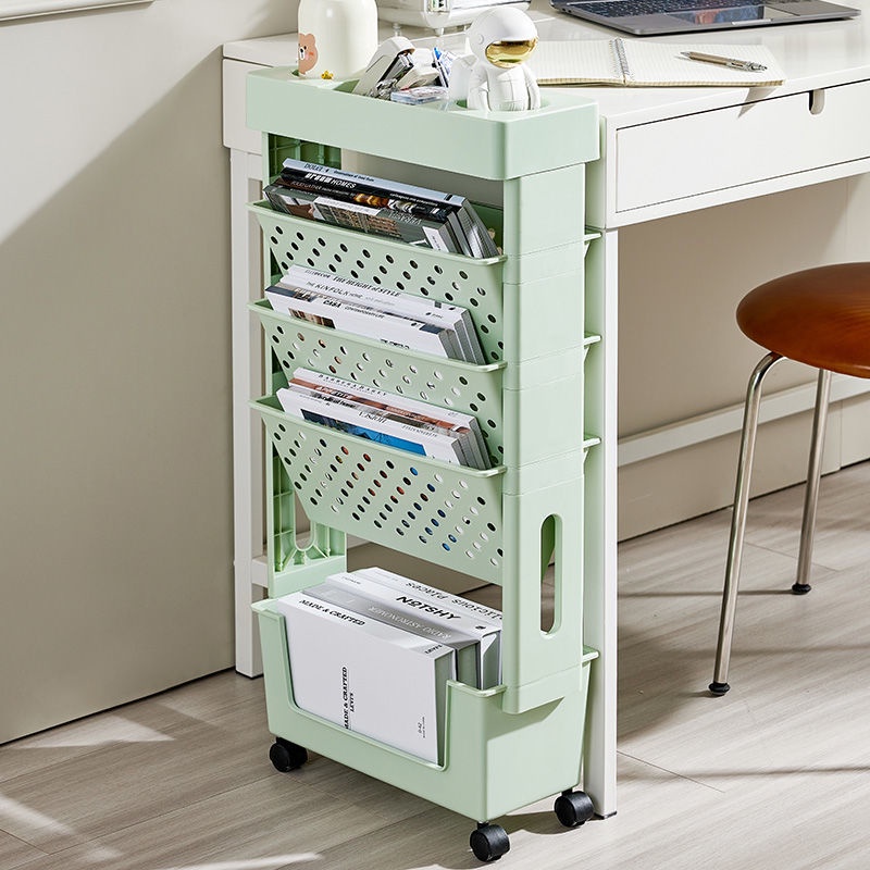 Movable Universal Bookshelf with Wheels Desk Storage Organizing Student ...