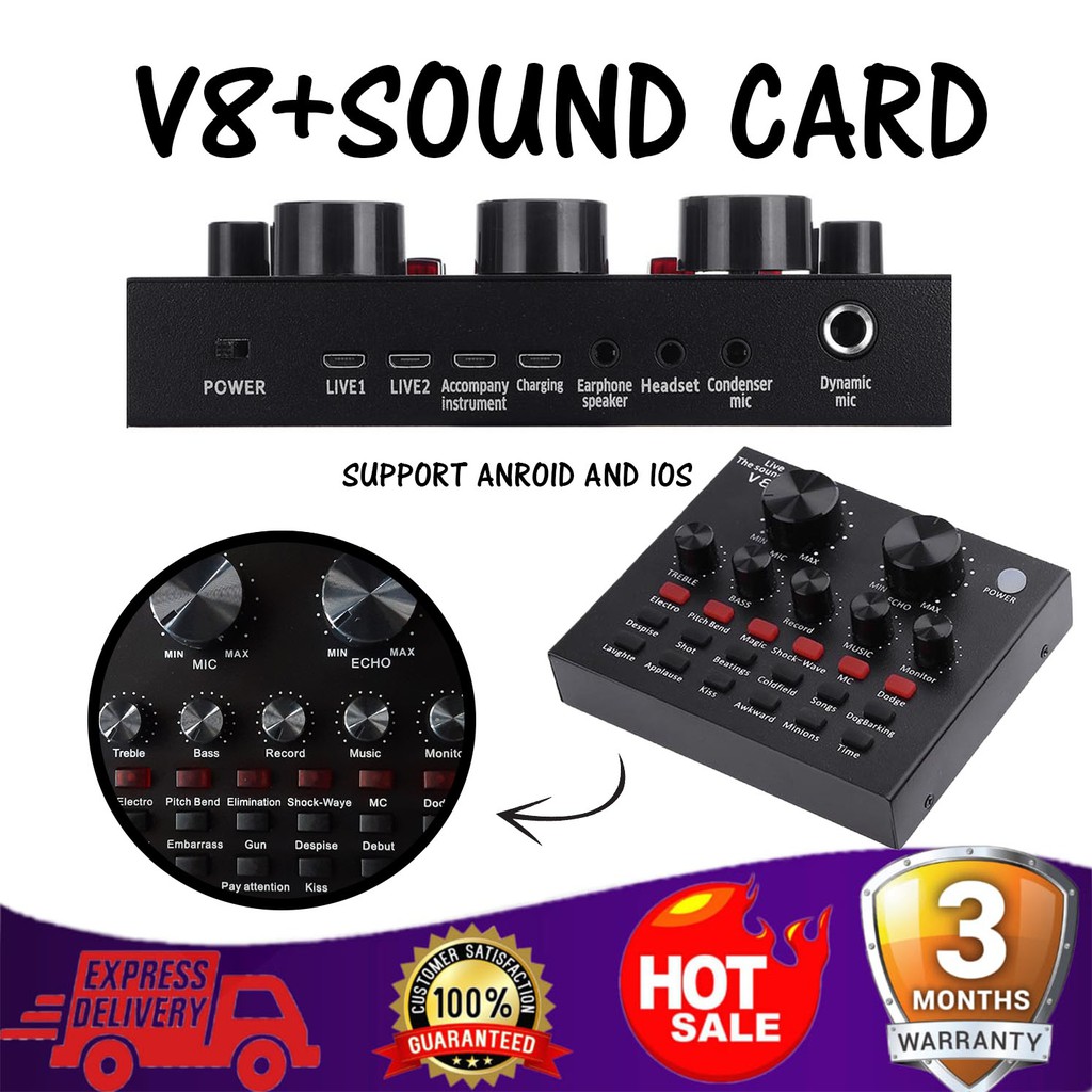 V8 Sound Card Broadcast Audio Streaming USB Headset Microphone Live V8 ...