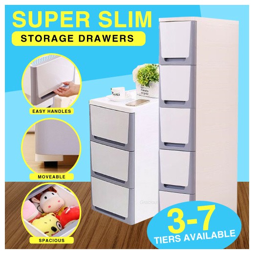 3-7 Tiers Super Slim Plastic Storage Drawer Container | Shopee Singapore