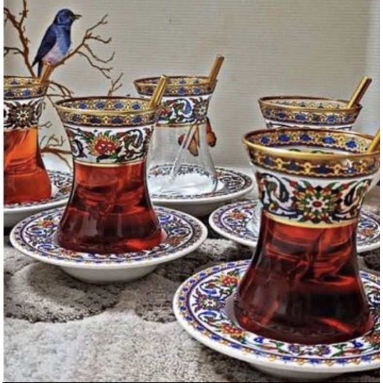 Turkish Tea Glassware Gold and Iznik Tile Embroidered/Tulip-Shaped ...