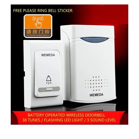JCLSGP Wireless Doorbell DC battery door bell Control Button LED Light ...