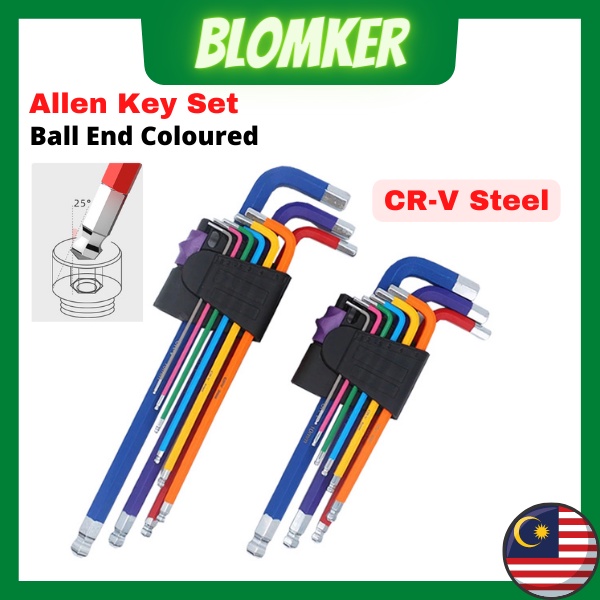 9Pcs 1.5mm-10mm Color Coded Ball-End Hex Allen Key L Wrench Set Torque Long Metric With Sleeve ...