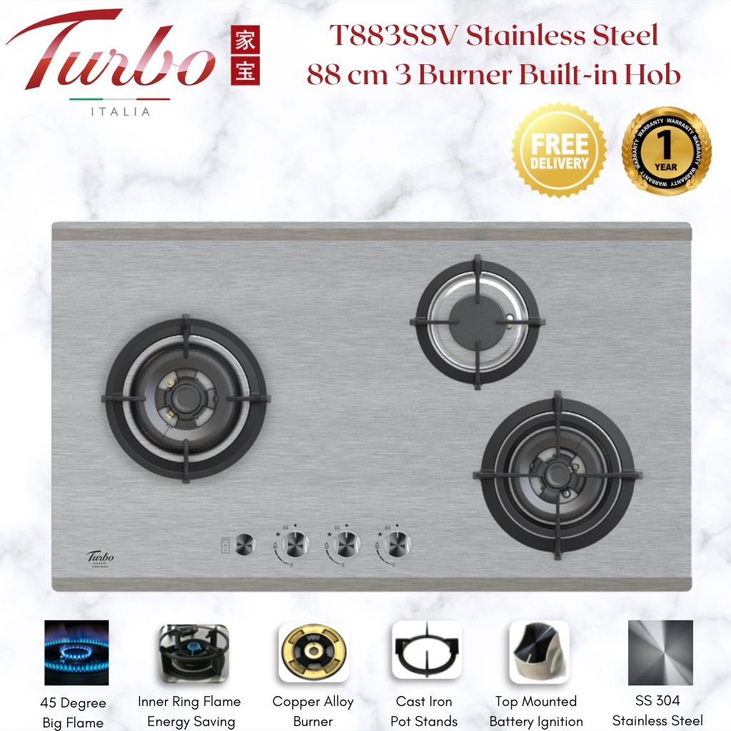 Turbo Italia - Turbo Incanto T883SSV 88cm 3 burners built-in hob | Shopee Singapore