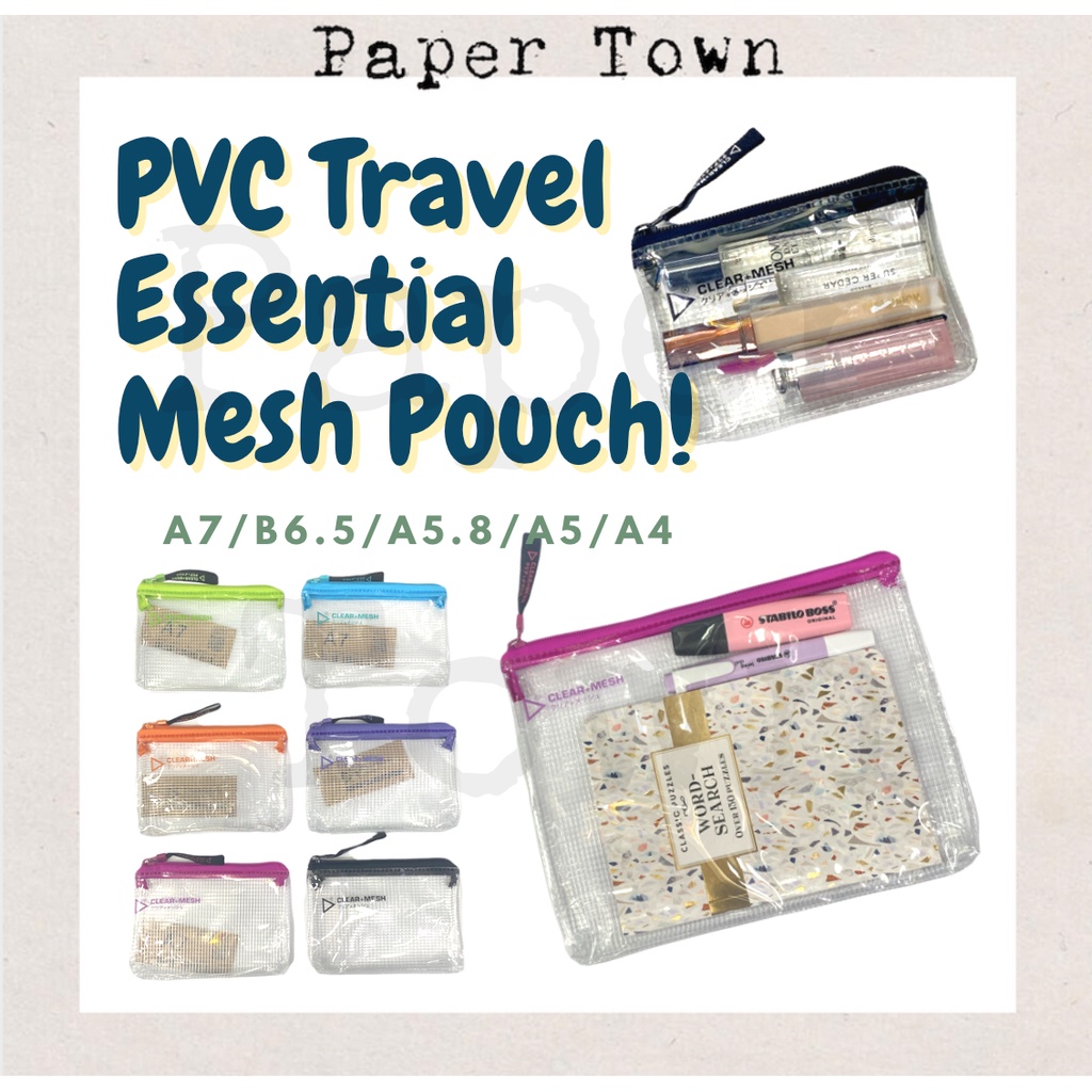 PVC Travel Essential Mesh Pouch A7/B6.5/A5.8/A5/A4 Transparent Pencil ...