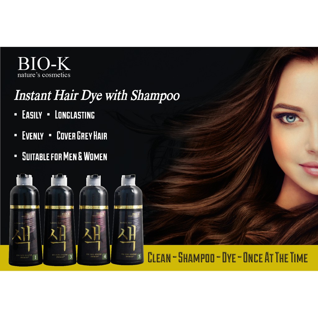 BIO K Hair Bubble Dye Color Shampoo/Permanent Grey white /Ash Grey Hair ...