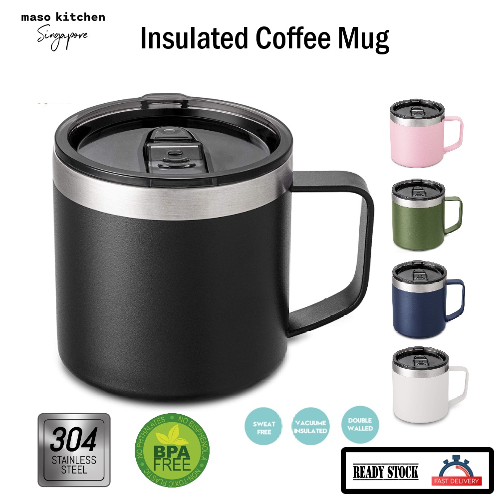 Coffee Mug Insulated with Handle - 400ml Stainless Steel Vacuum Travel ...