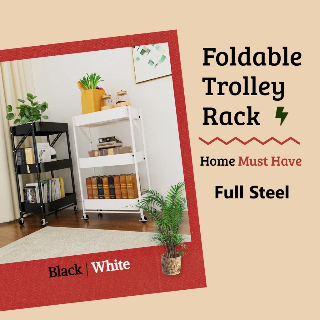 Foldable Kitchen Trolley Rack Metal Trolley Folding Trolley Push Cart ...