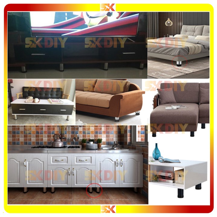 Modern BLACK & SILVER Stainless Steel Leg Furniture Cabinet Closet Feet ...