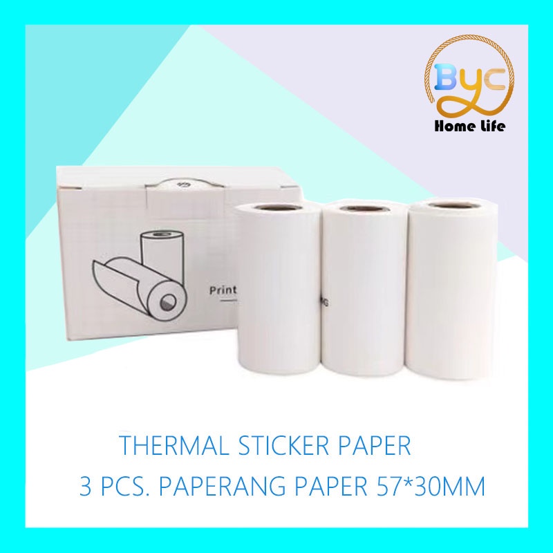 BYC 3 Rolls 57mm*30mm High Quality Thermal Sticker Paper for Thermal Printer (White) | Shopee ...
