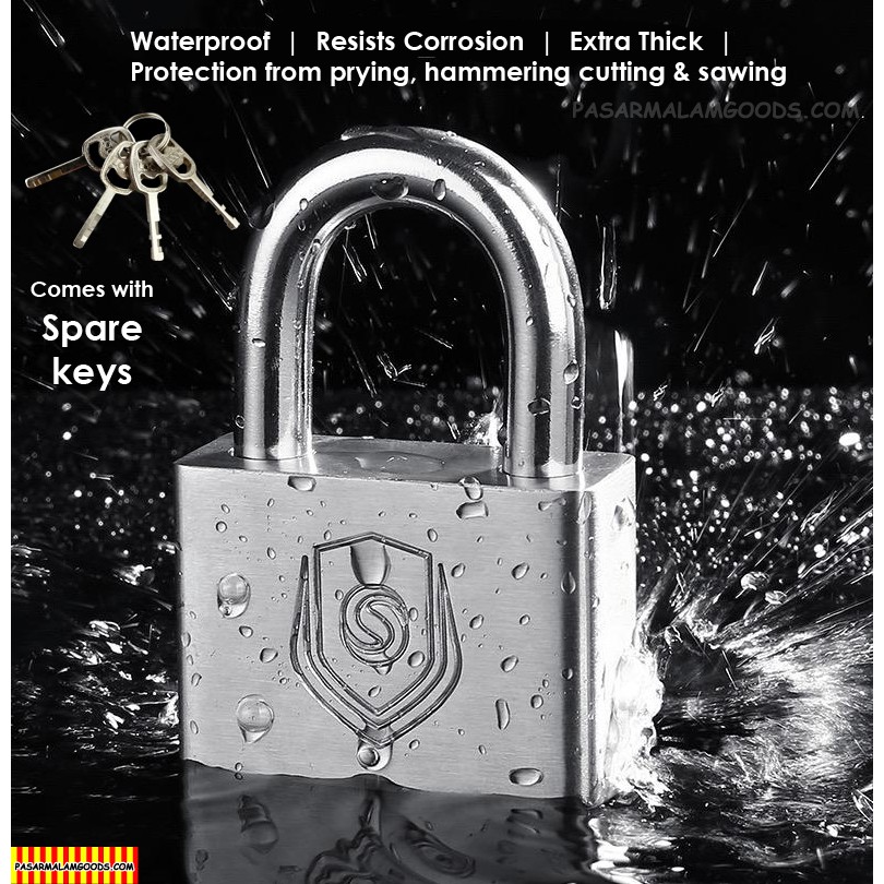 30mm Wide Stainless Steel Padlock with 4 Keys Outdoor Indoor Use Safety ...