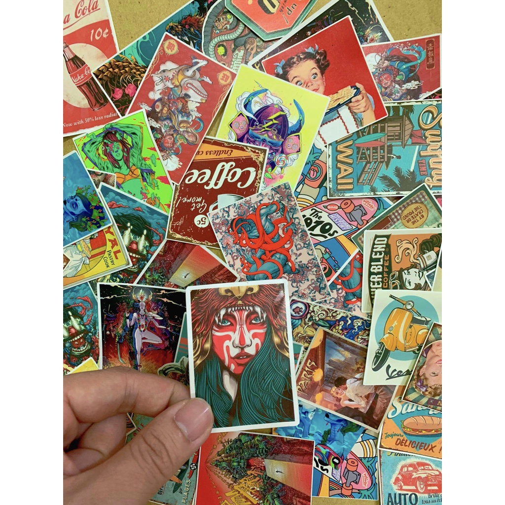 Set of 16-20 stickers, stamp stickers, vintage posters, die-out ...