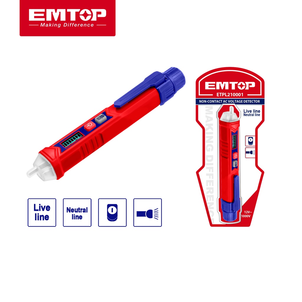 EMTOP ETPL210001 Non-contact LED Light AC Voltage Detector Tester Pen ...