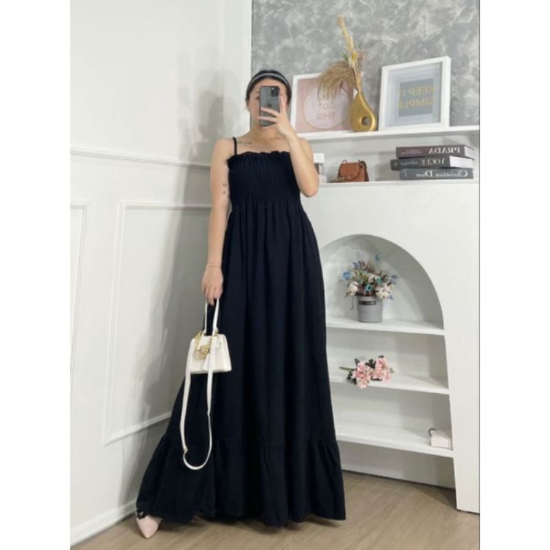 Korean Plain Dress/ Strap Ruffled Dress/ Long Smoke Dress Rayon Grade A ...
