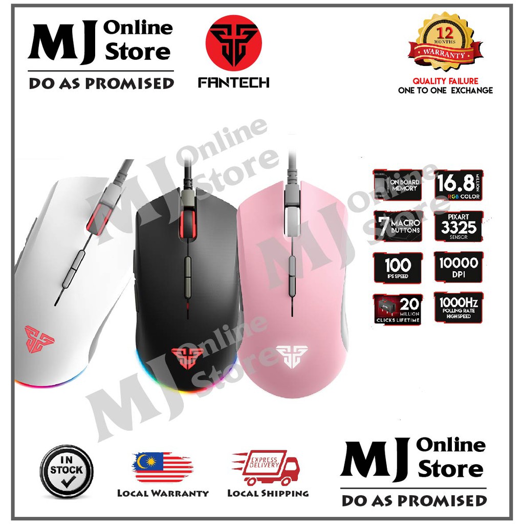 FANTECH X17 Gaming mouse 10,000DPI Adjustable 7 Button Macro RGB Wired ...