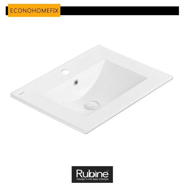 [ RUBINE ] TOP 60M Insert Vanity Basin GLOSSY WHITE With mixer hole ...