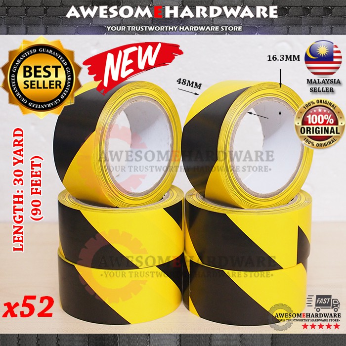 52 x (STICKER) APOLLO 2" 50MMx30Y 90FEET ADHESIVE FLOOR TAPE HAZARD ...