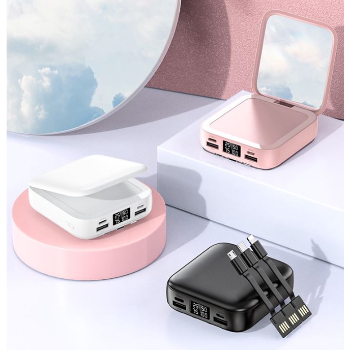 20000mAh Power Bank Powerbank With Makeup Mirror 3 In 1 Detachable ...