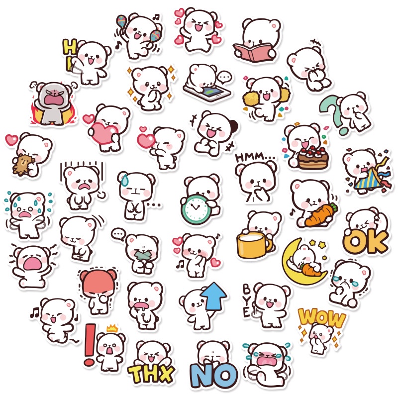 40 pcs Little White Bear Cute Cartoon Waterproof Scrapbook Stickers ...